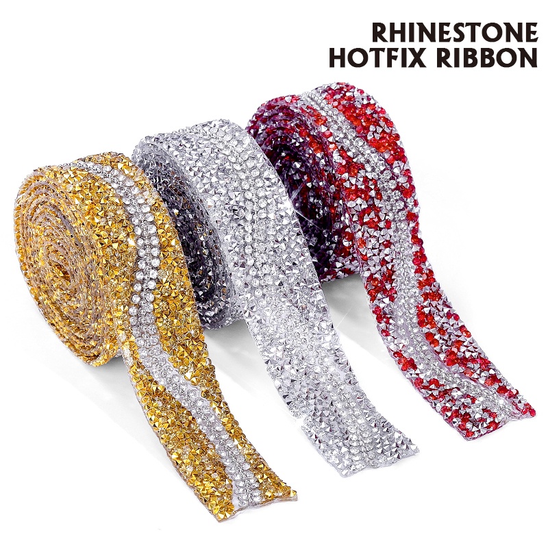 QIAO 1 yard gold/silver resin rhinestone tape hot-fix rhinestone trim ...
