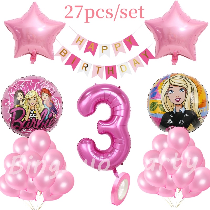 Barbie Theme 1-9 Year Old Balloons Set Pink Latex Balloon 18inch ...
