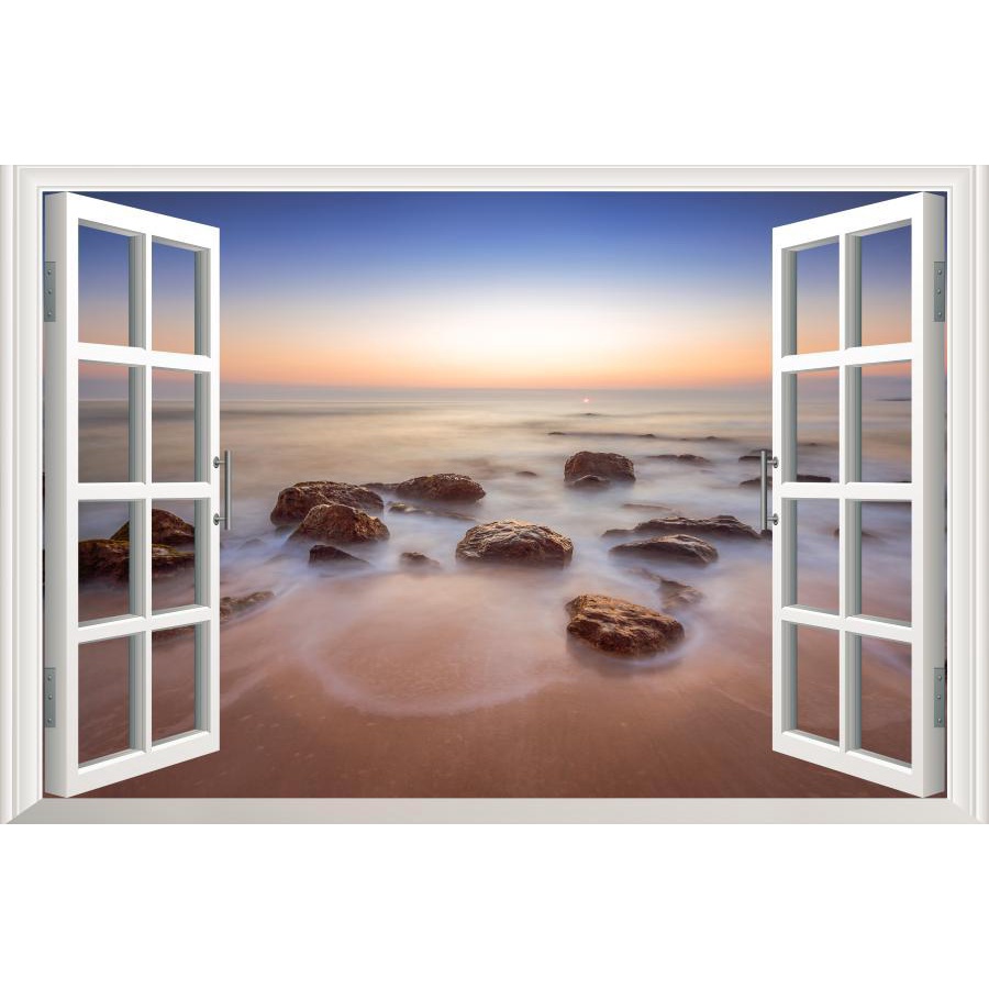 Seaside scenery Sea 3D Window View Sticker Wall Art Vinyl Decal Summer ...