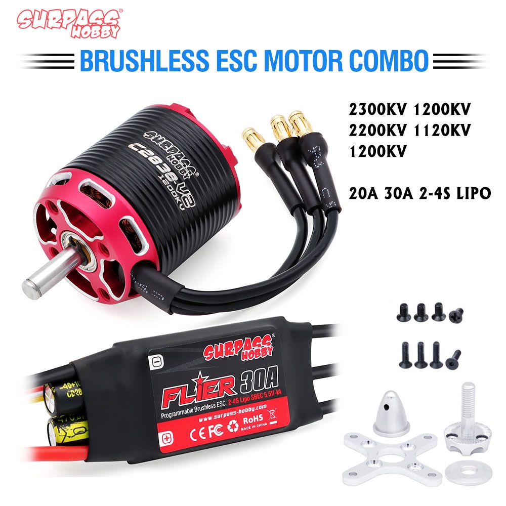 SURPASS HOBBY Brushless Outrunner Motor 20A 30A ESC Combo Set for RC ...