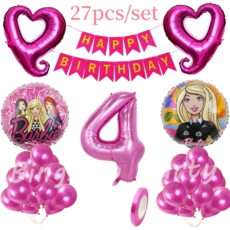 Disney Barbie Theme Balloons Set Happy Birthday Banner 32inch Pink ...