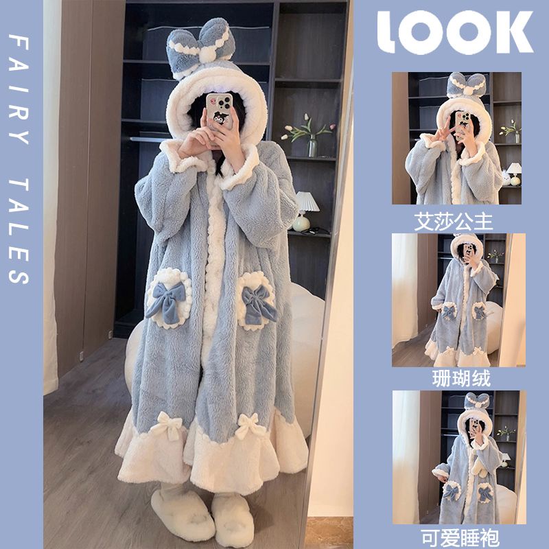 Princess Elsa Flannel Pajamas Women Winter Fleece Lining Thickened Warm ...