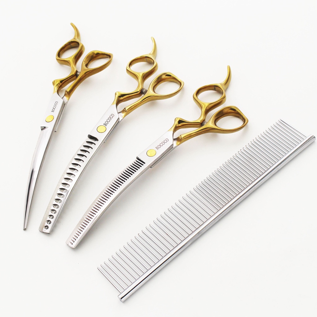 7.0 inch golden pet scissors curved scissors curved teeth curved fish ...