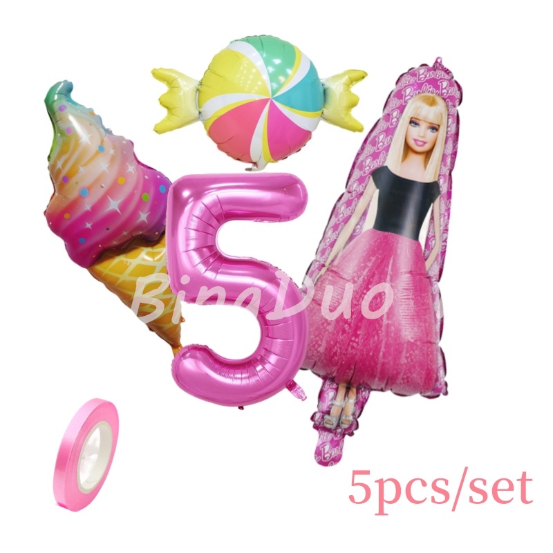 Barbie Theme 1-9 Year Old Balloons Set 32inch Pink Number Barbie Foil ...