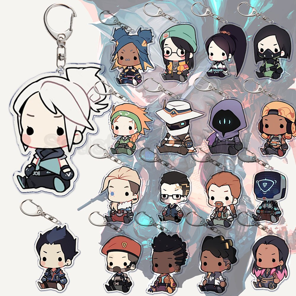 Anime Valorant Keychain, Cute Cartoon Caveiro Key Chain Game Backpack ...