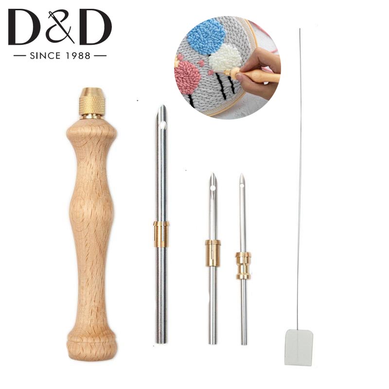 1 Set Solid Wood Handle Needle with Adjustable Wood Handle Embroidery ...