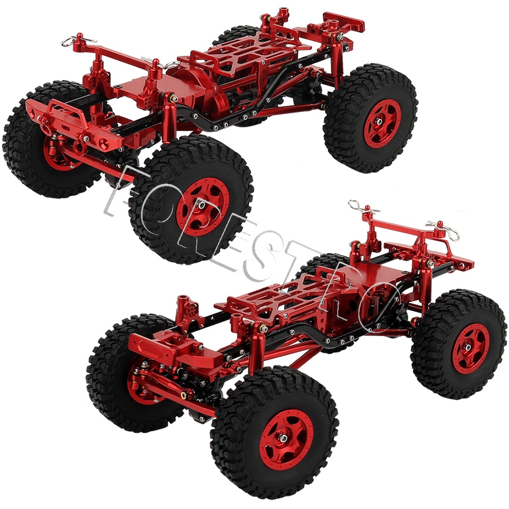 4WD Full Metal Chassis Frame Refit Kit with Two Steering axle Bumper Wheels Rim for Axial 1/24 ...