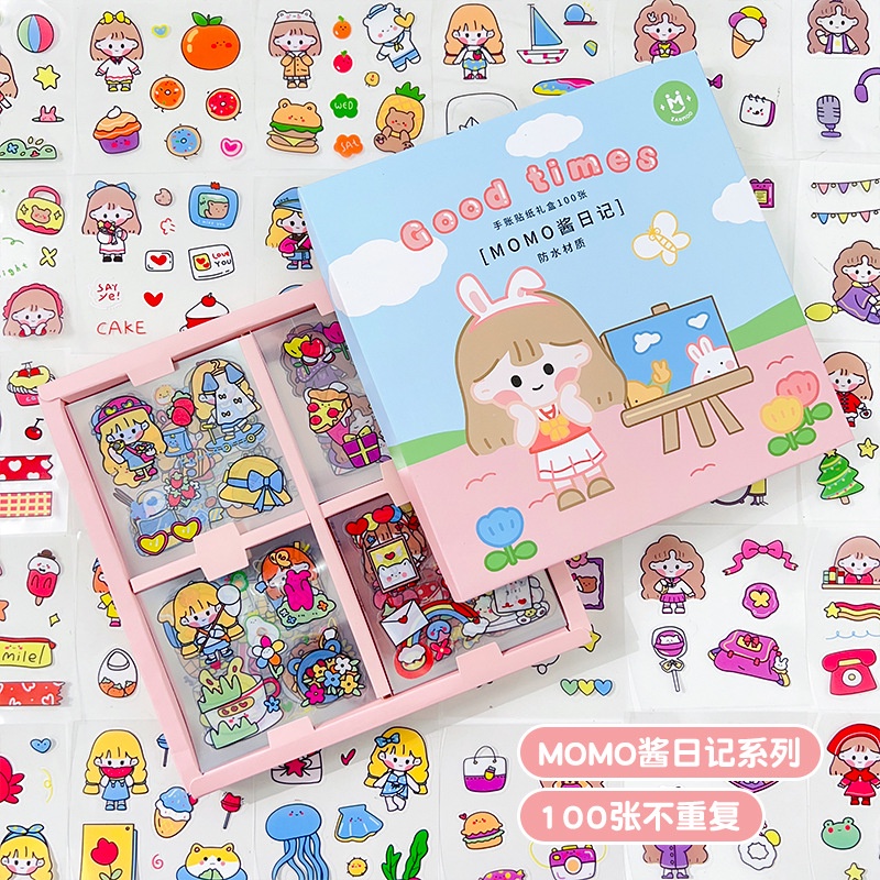 New 20 Sheets/100 Sheets Cute Handbook Stickers PET Waterproof Girl ...