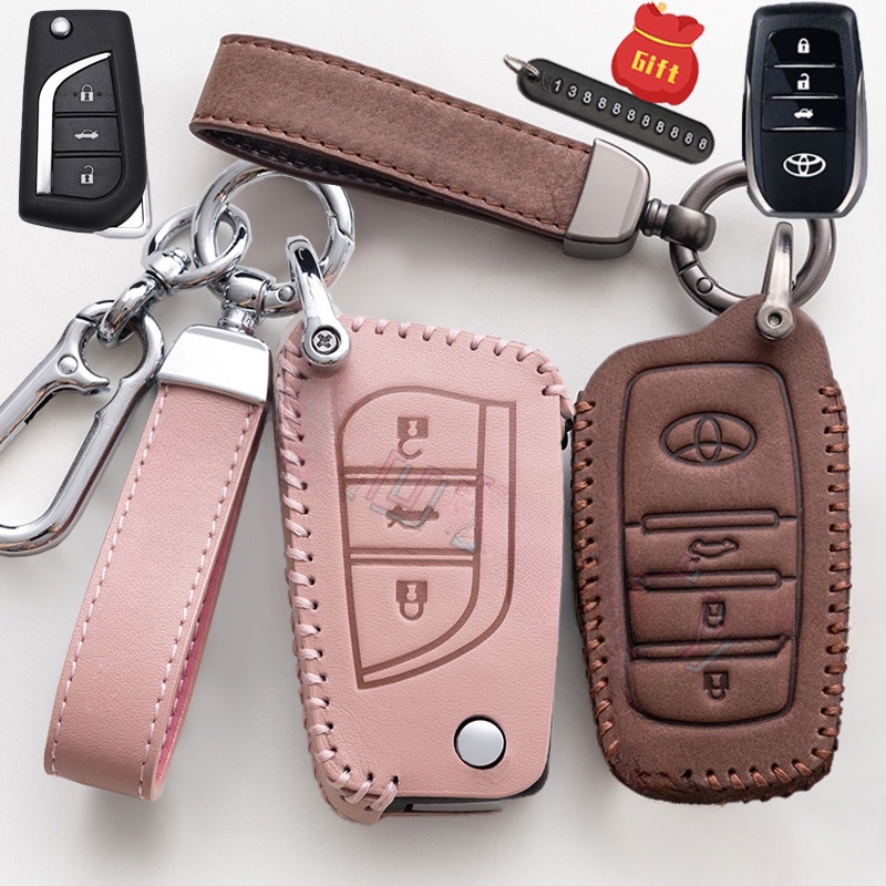 Leather Car Key Case Cover for Toyota Vios Hilux Revo Innova Fortuner ...