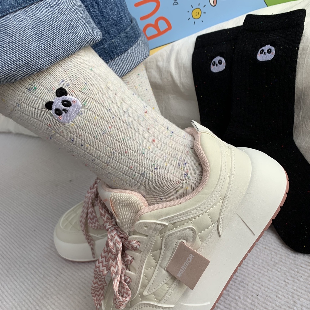 Embroidered Panda Socks Female Korean Version Middle Tube ins Trendy JK ...