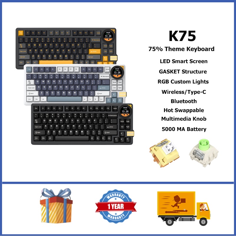 FEKER K75 Wireless Mechanical Keyboard 75% Multifunctional Display RGB ...