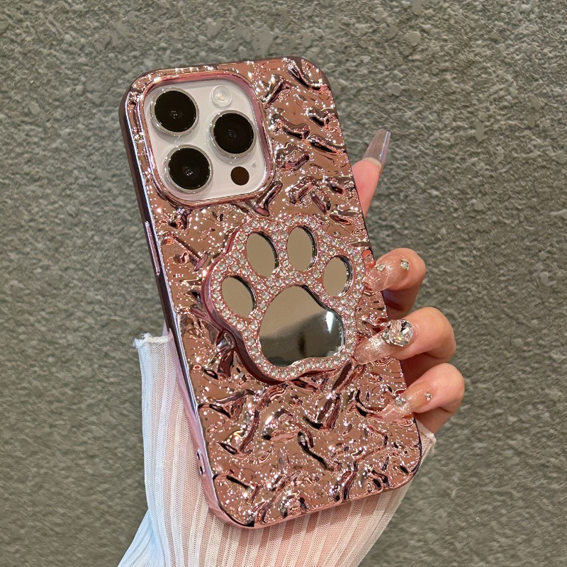 HOCE Cute Shiny Diamond Cat's paw Brace 3D rock Plating Phone Case For ...