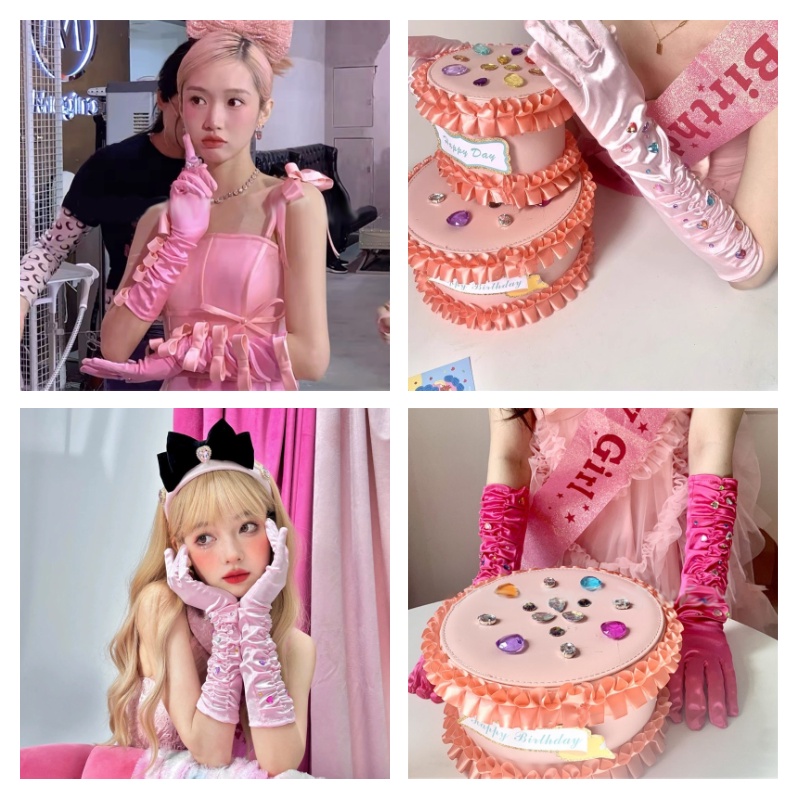 Women's INS Barbie Style Satin Gloves Long Sleeve Arm Finger Girl ...