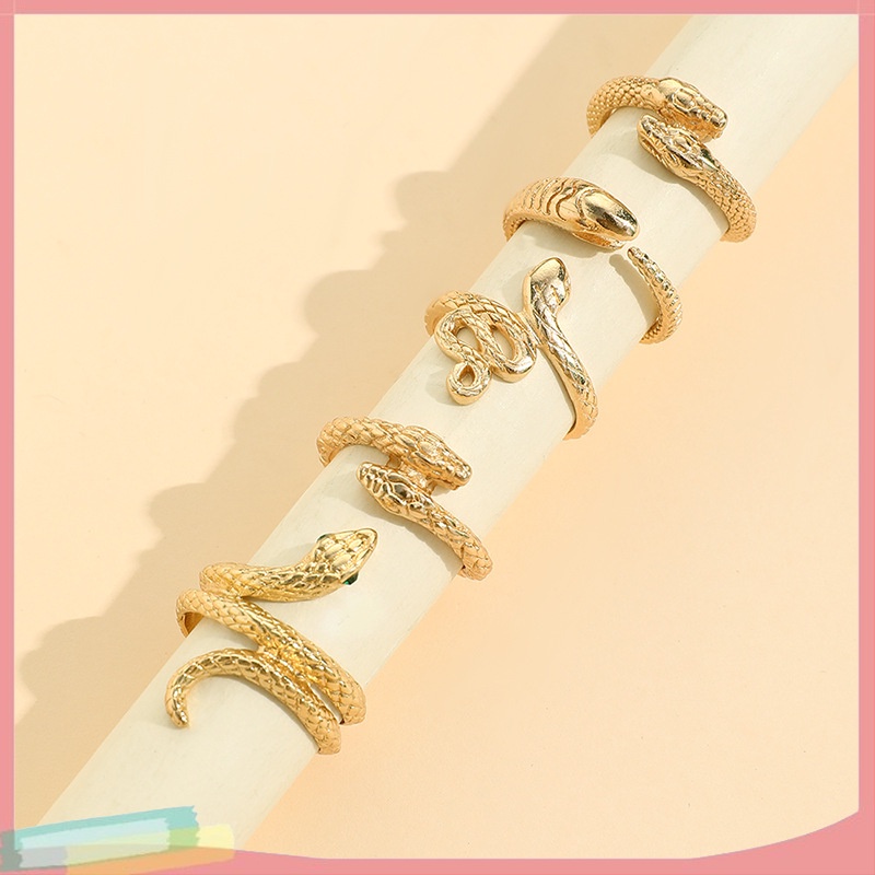 YYR-- Five-piece set of micro-inlaid simple snake-shaped rings | Shopee ...