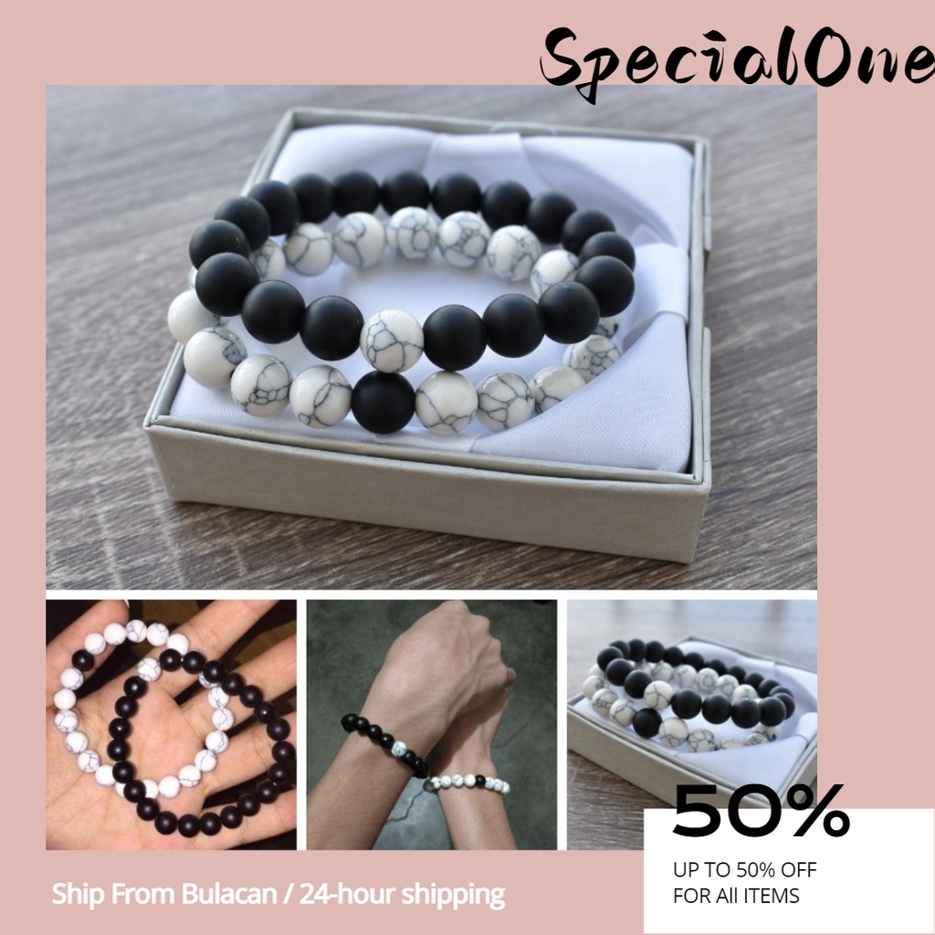 2Pcs/1Pair Frosted Gemstone Couple Bracelets Natural Stone Beads ...