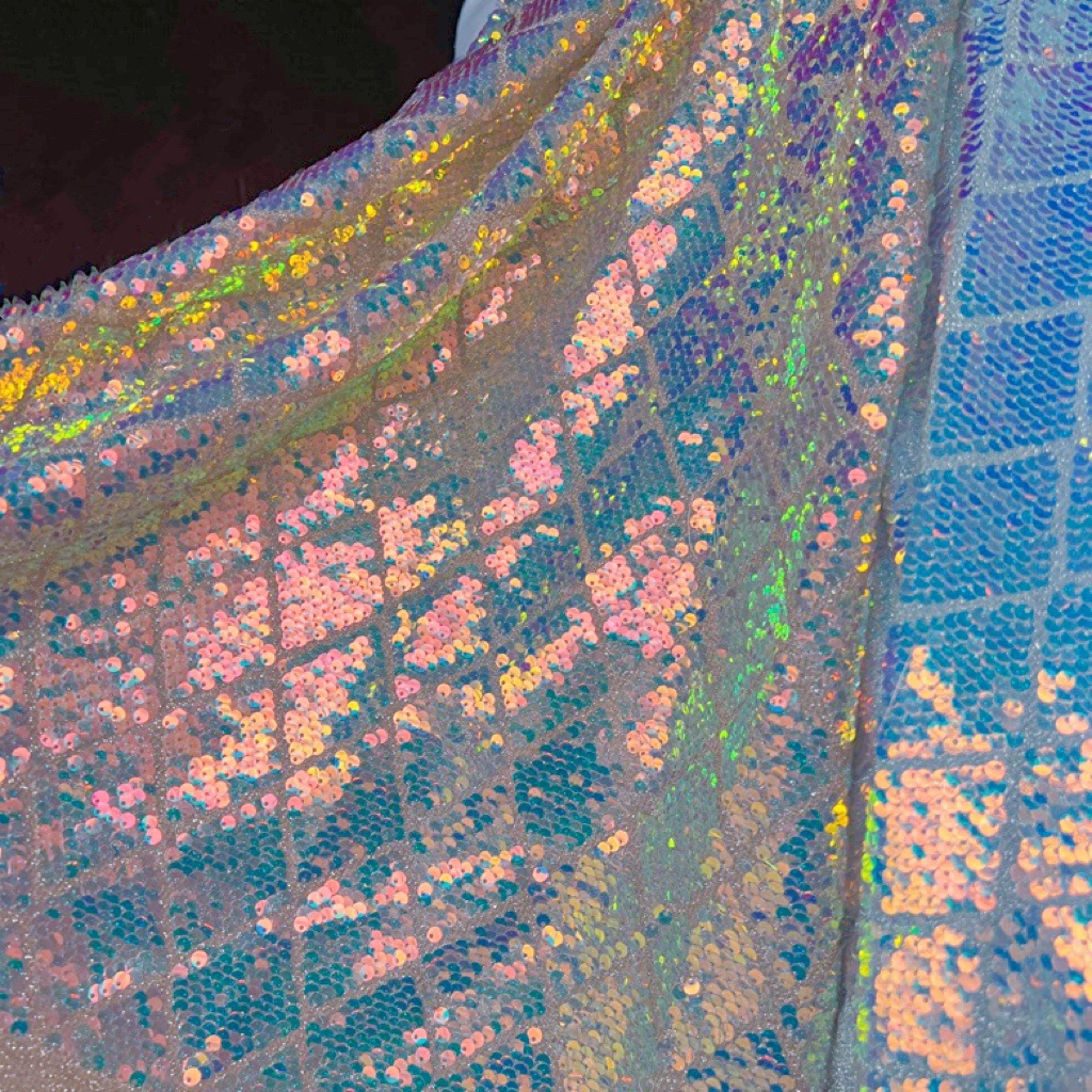 Symphony Pink Blue Checkered Sequined Fabric Impervious Mermaid ...