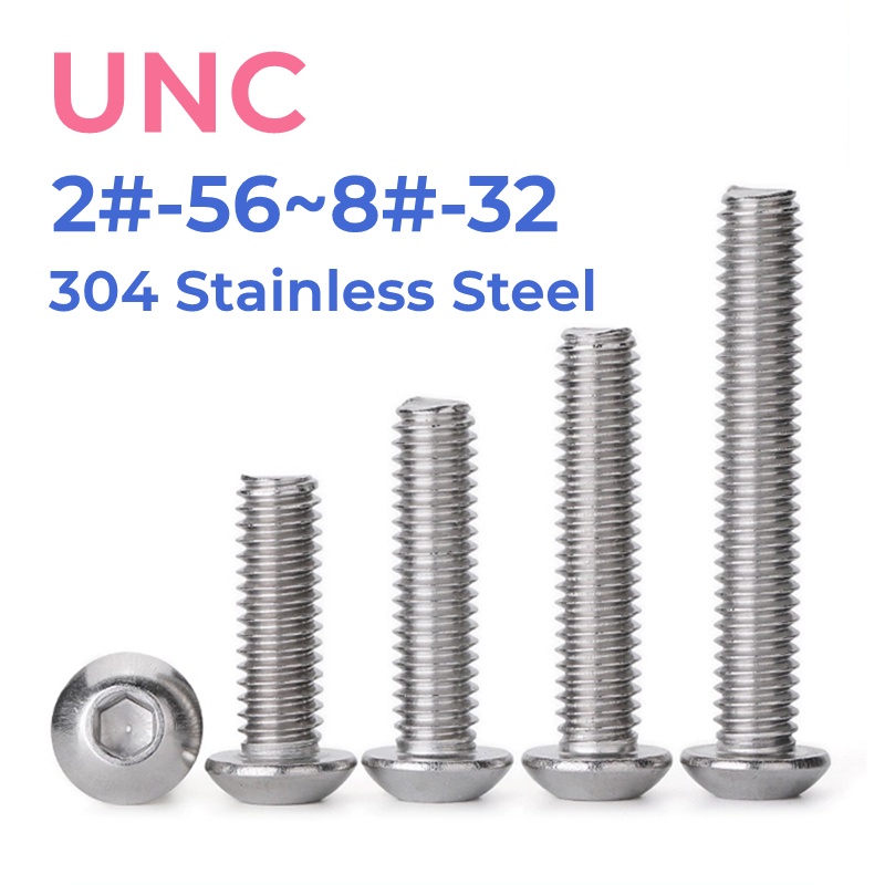 UNC 304 Stainless Steel Hex Hexagon Socket Button Head Round Allen Screw Bolt 2#-56 4#-40 6#-32 ...