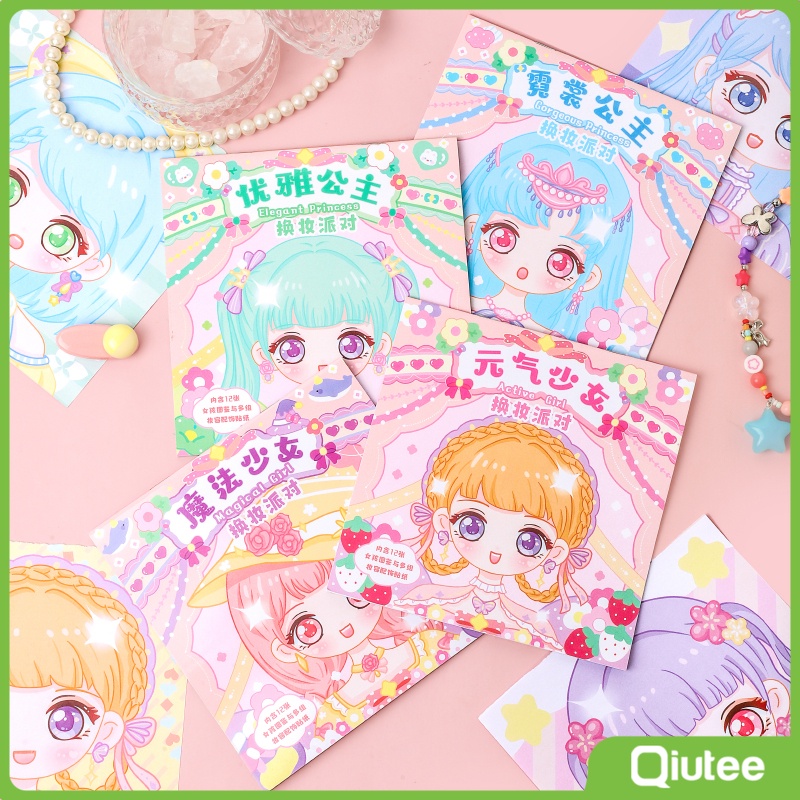 Dressup Sticker Book for little Girl Doll Make A Face Change 4 Books 48 ...