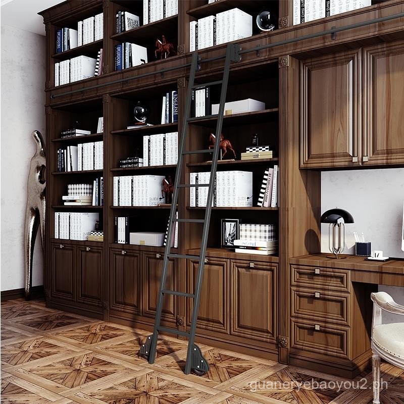Bookshelf Mobile Iron Ladder Track Ladder Bookshelf Library Home Ladder ...