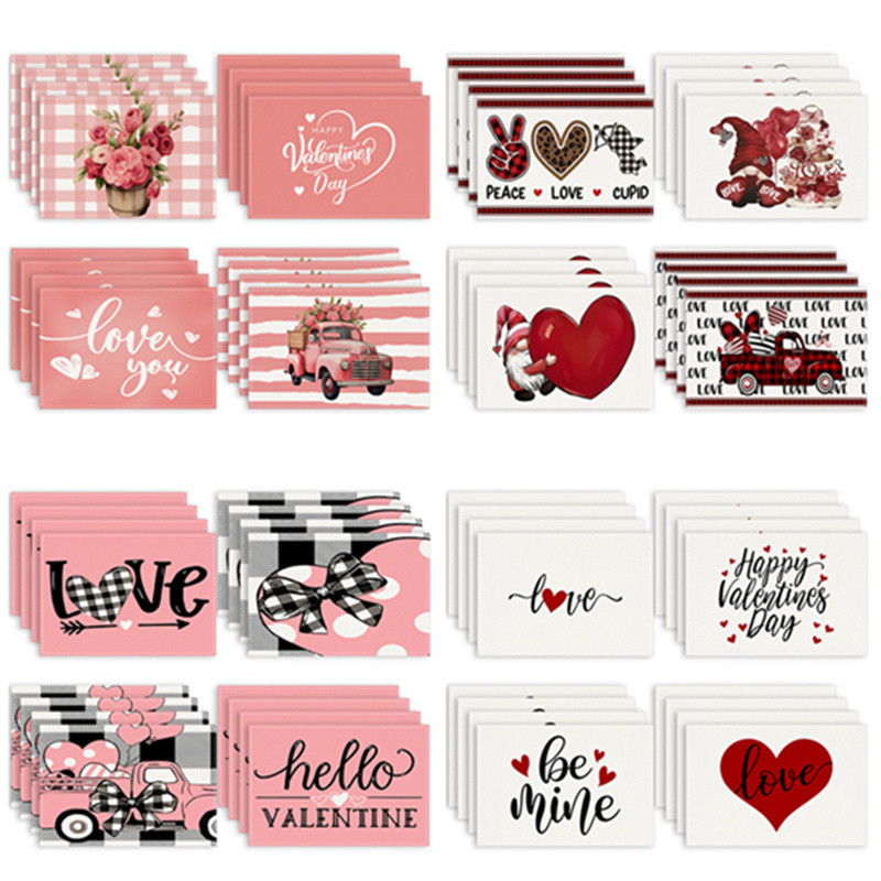 Linen Table Mats for Happy Valentines Day Table Decoration Love Heart ...