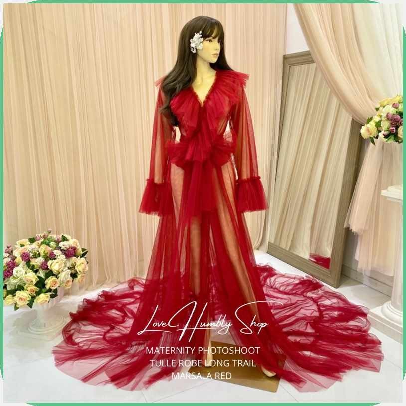 MATERNITY!vA,gs+tP+ER+rZ+PZ+Tg+P PHOTOSHOOT TULLE ROBE LONG TRAIL ...