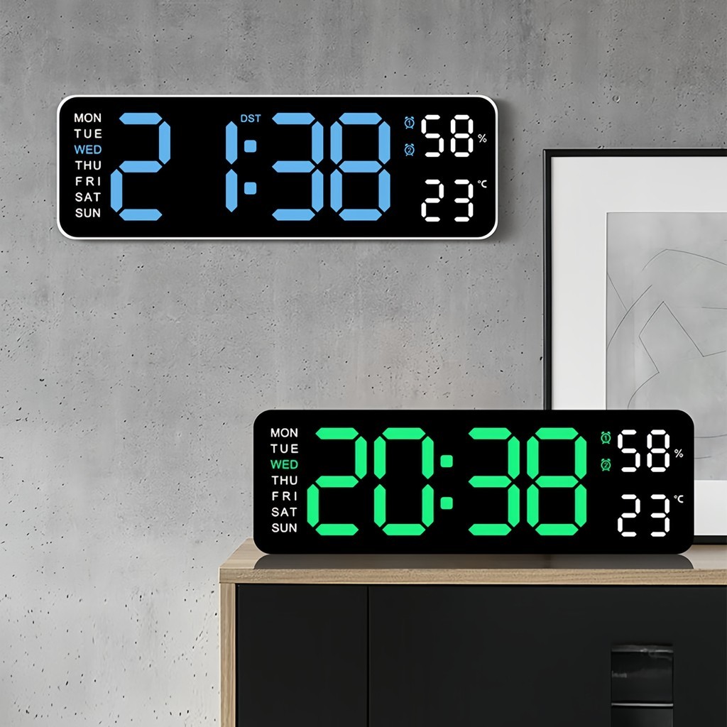 Digital Wall Clocks LED Clock Wall-mounted Multi-functional Temperature ...