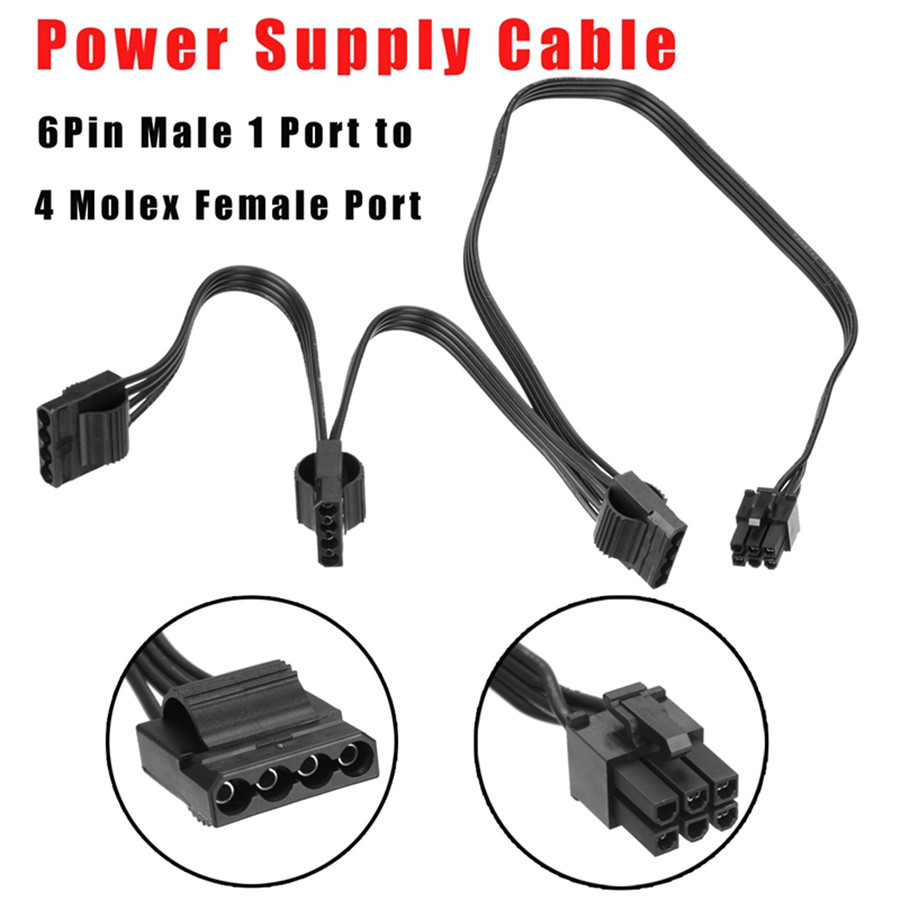 6Pin Male 1 to 3 IDE Female Power Supply Splitter Extension Cable for ...
