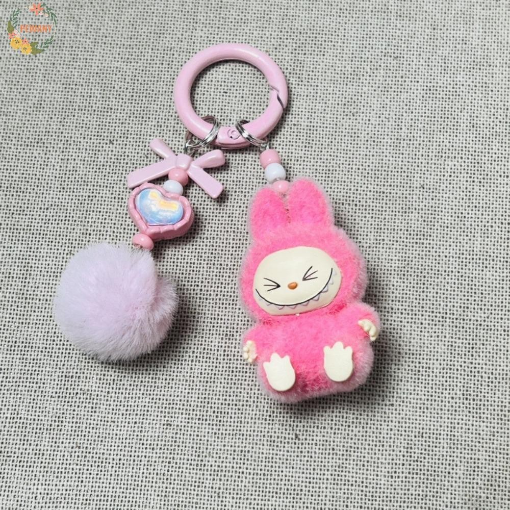 PEWANYZZ Flocking Labubu Key Ring, Silica Gel Kawaii Sit Down Labubu ...