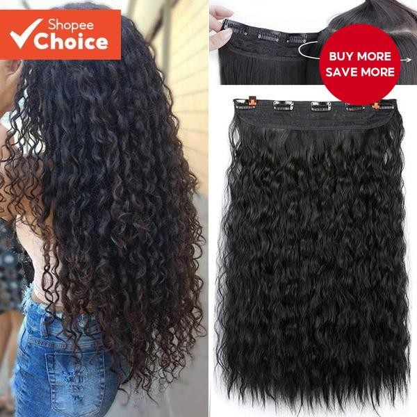 Long Kinky Curly 5-Clip Synthetic Hair Extensions - Deep Wave Hairpieces & Wigs for Women ...