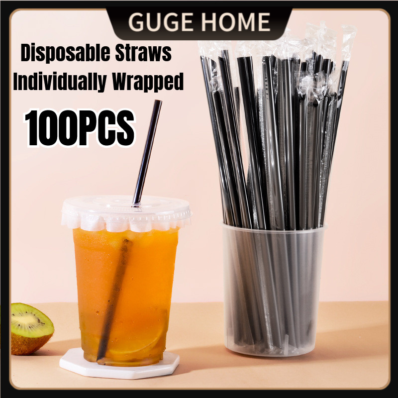 [100pcs] 23cm Milktea Straw Slim Pointed Hard Straw Thin Straw Juice ...