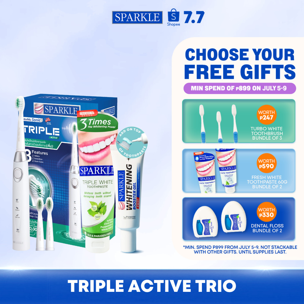 SPARKLE Triple Active Trio (Triple Active Toothbrush, Triple White ...