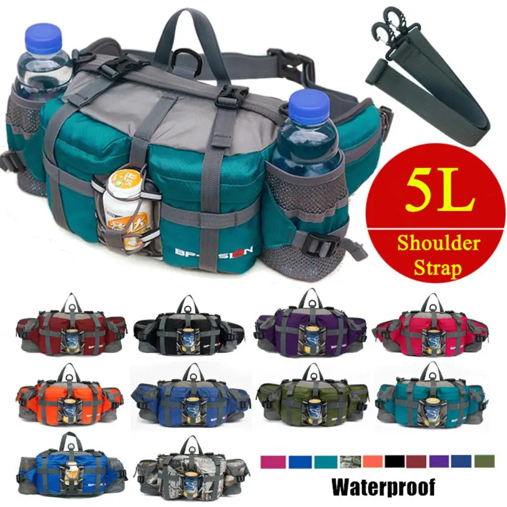 5L LHiking Fanny Pack With Water Bottle Holder For Men Women Waterproof ...