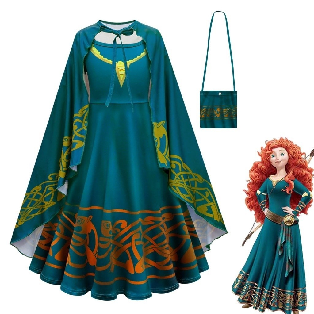 Princess Merida BRAVE Christmas Outfits For Girls Printing Dress Long ...