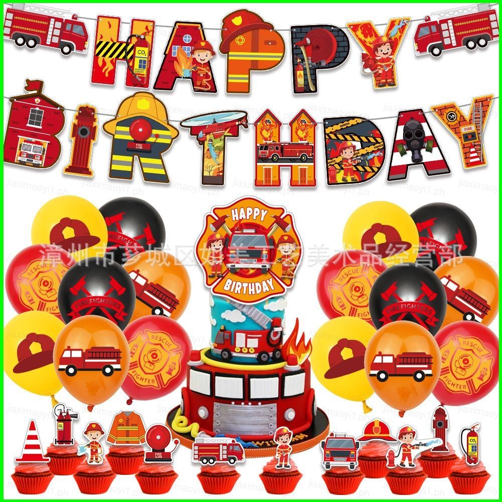 JX1 Fireman Sam Theme kids birthday party decorations banner cake ...