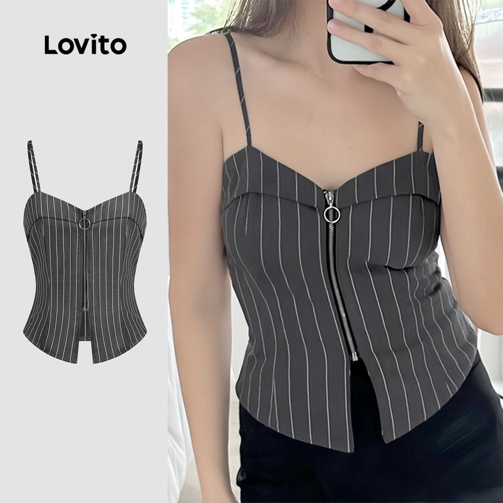 Lovito Women Casual Plain Zipper Tank Top L128ED434 | Shopee Philippines