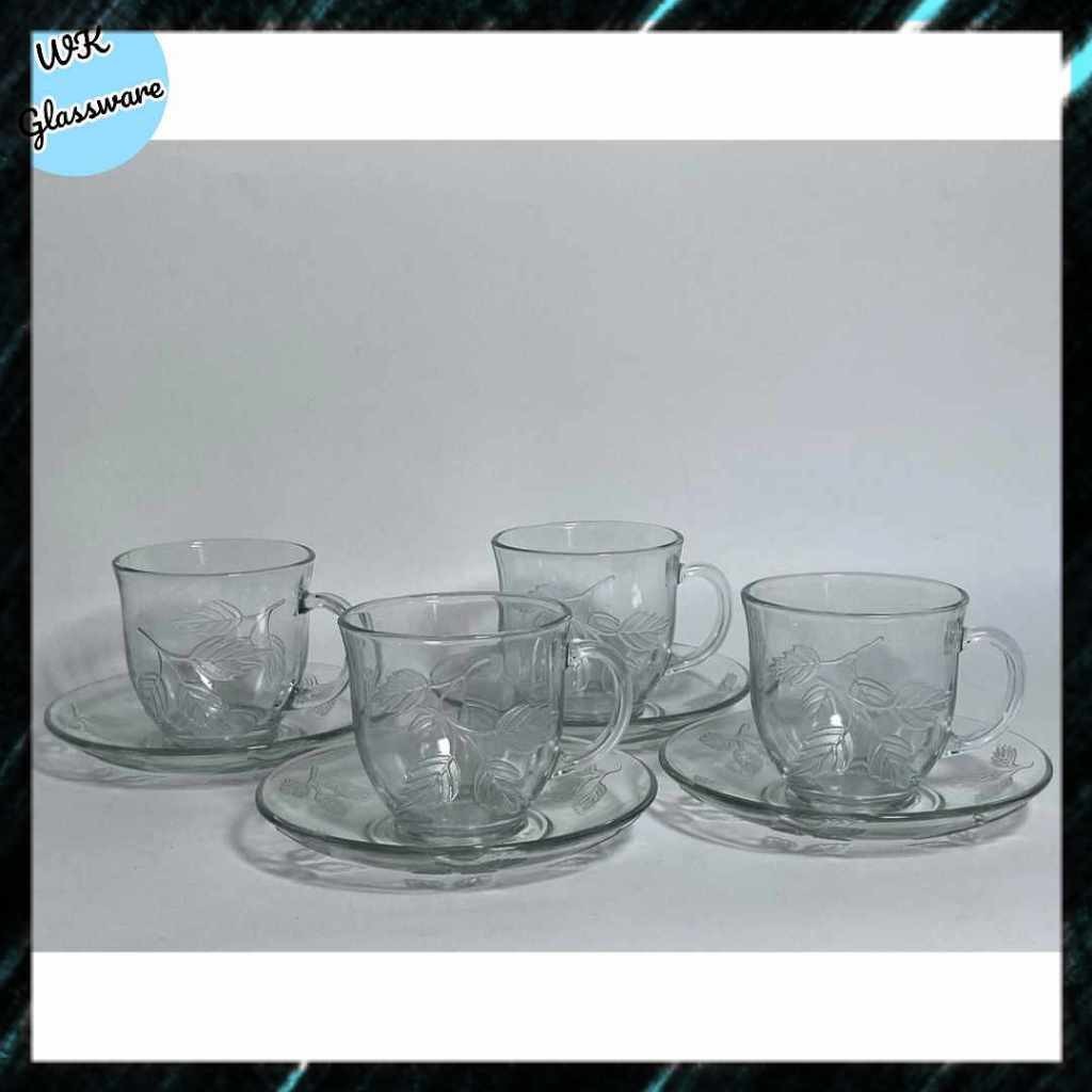 Drinking Glass Set 4PCS Clear Cup And Saucers High Quality GLASS ...