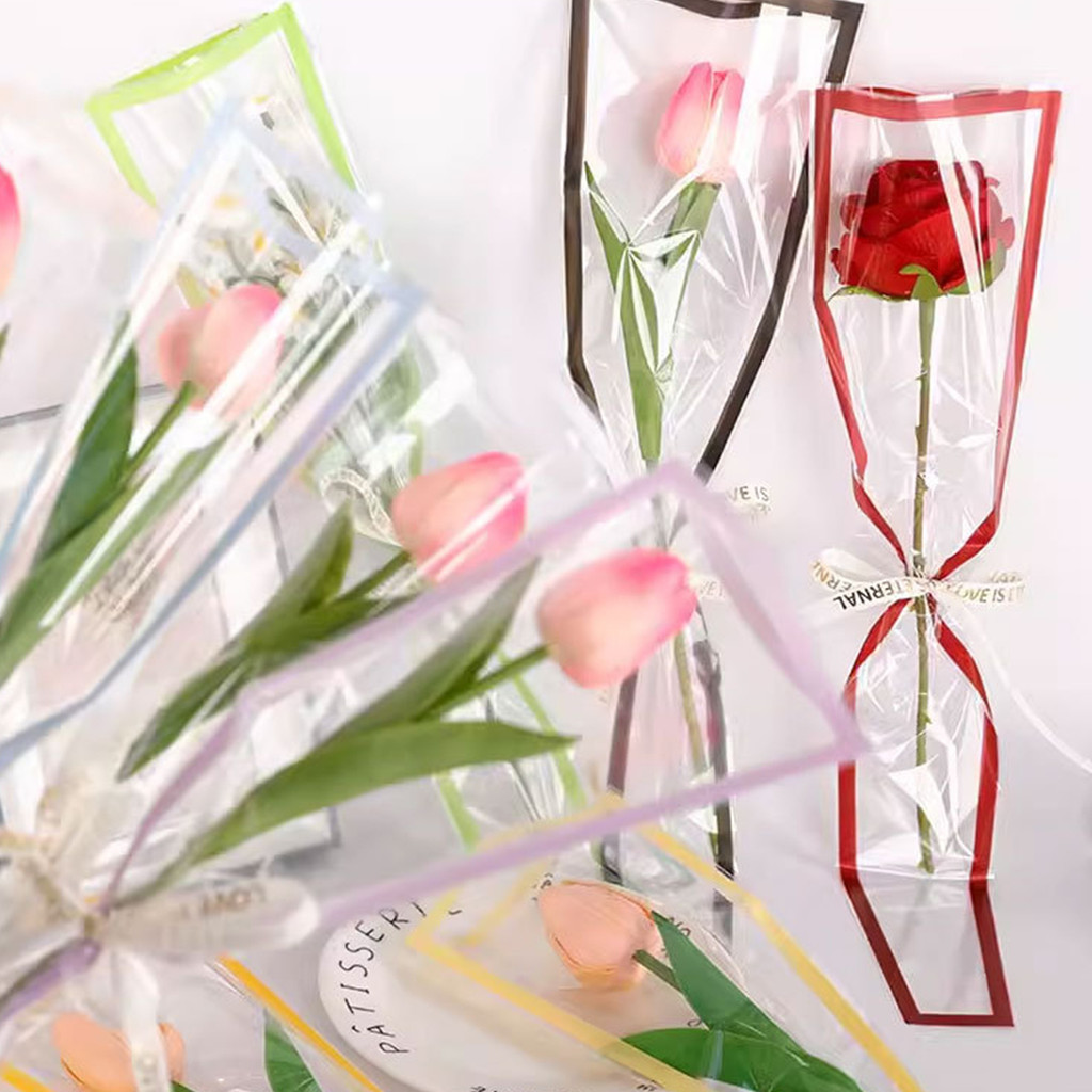 50Pcs/sET Single Rose Sleeve Bags Flower Wrapping Bag Flower Shop Favor ...