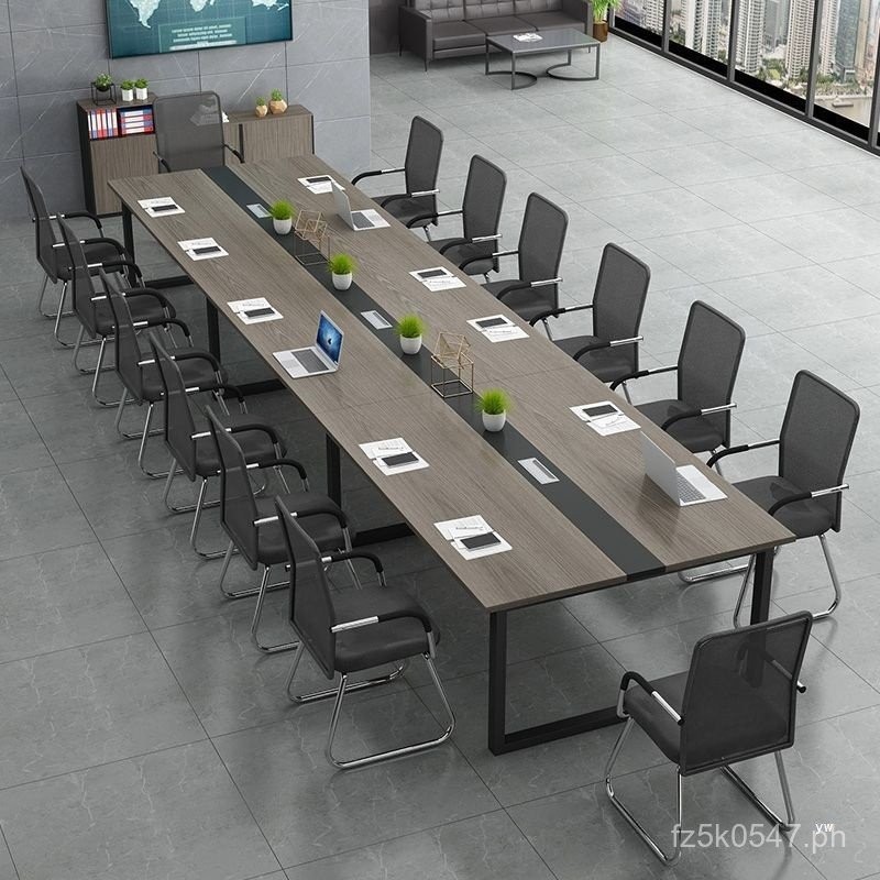 Long Desk Workstation Table Minimalist Office Desk and Chair Set ...