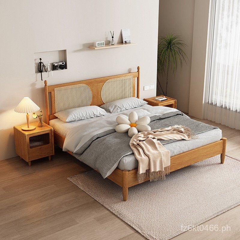 Nordic Rattan Woven Solid Wood Bed1.8Miba Ji Style White Ash Wood ...