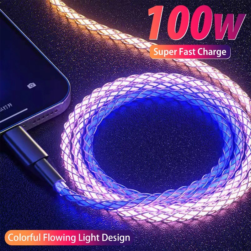 100W Colorful Luminous Fast Charging Data Cable - RGB Gradient Light ...