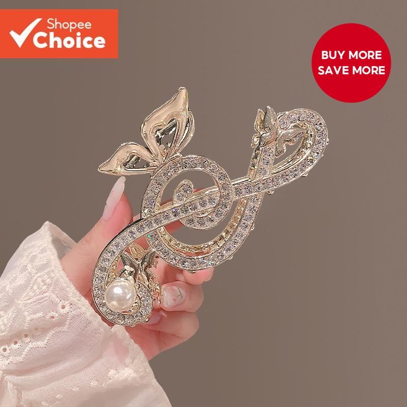 A Note Pearl Rhinestone Grab Clip Female Coil Hair Headdress Large Back ...