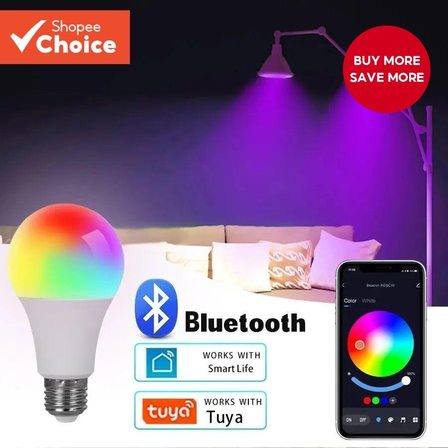 Smart LED bulb E27 RGB, Tuya light with Bluetooth, application control ...