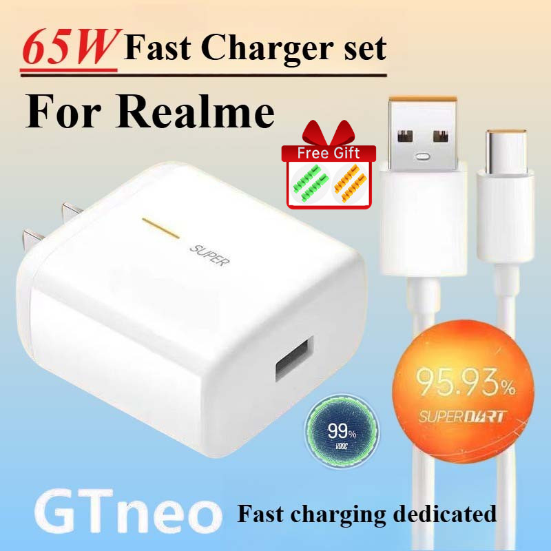 Realme 65W Fast Charger set USB Type-C 6A for Realme GT Neo 3 3T Q5 Pro ...