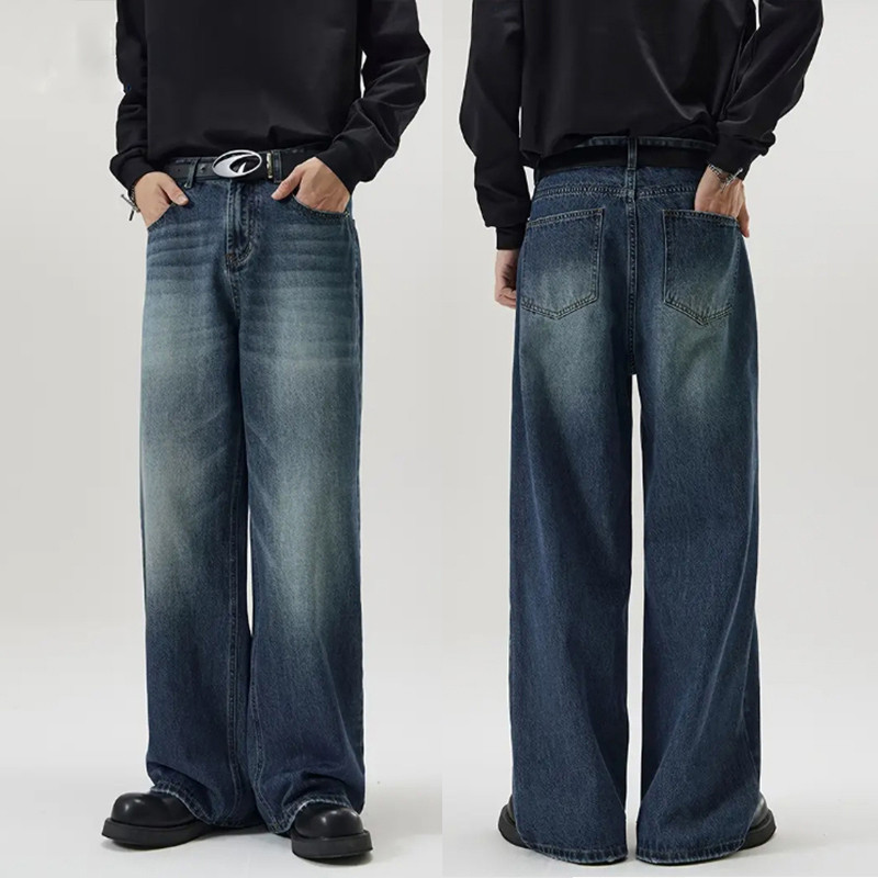 Korean Baggy Jeans for Men Loose Fit Straight Wide Leg Maong Pants ...