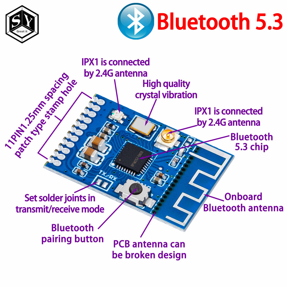 Bluetooth module 5.3 Audio transmitter module Stereo GFSK transceiver ...