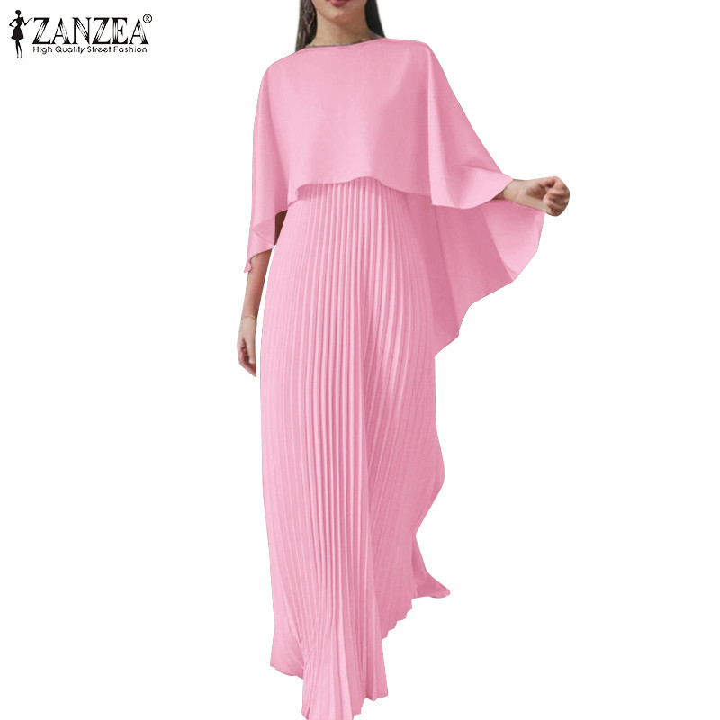 ZANZEA Women Vintage Fashion Pleated Plain Color Design One-Piece ...