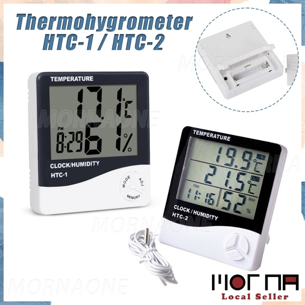 HTC-1 Thermometer Hygrometer Humidity with Clock LCD Display for Home ...