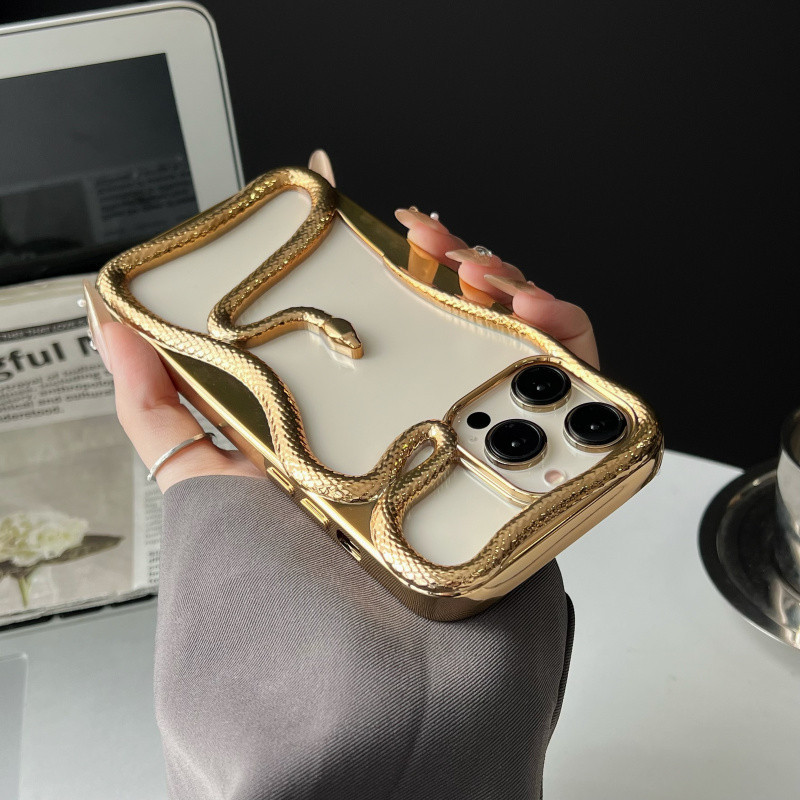 3D hollowed out snake shaped golden phone case for iPhone 11 12 13 14 ...