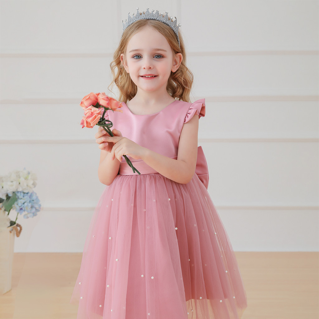 Girls Princess Party Dress Beading Tulle Summer Dress 3-8 Yrs Big Bow ...