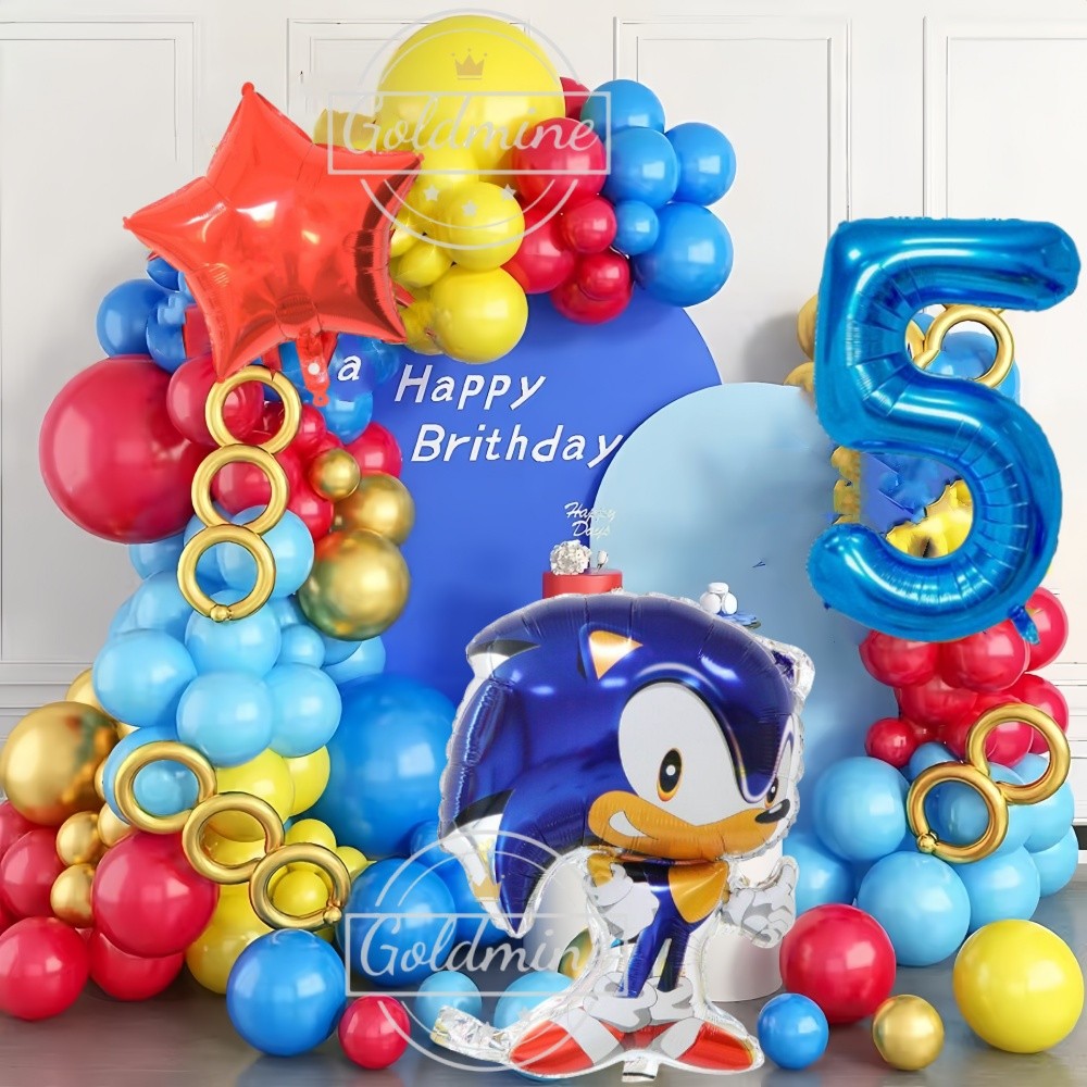Sonic Balloon Arch Kit Blue Number Foil Red Yellow Gold Latex For Kids ...